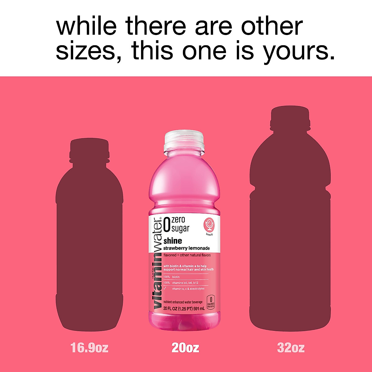 vitaminwater zero sugar shine, electrolyte enhanced water w/ vitamins, strawberry lemonade drinks, 20 fl oz, 12 Pack