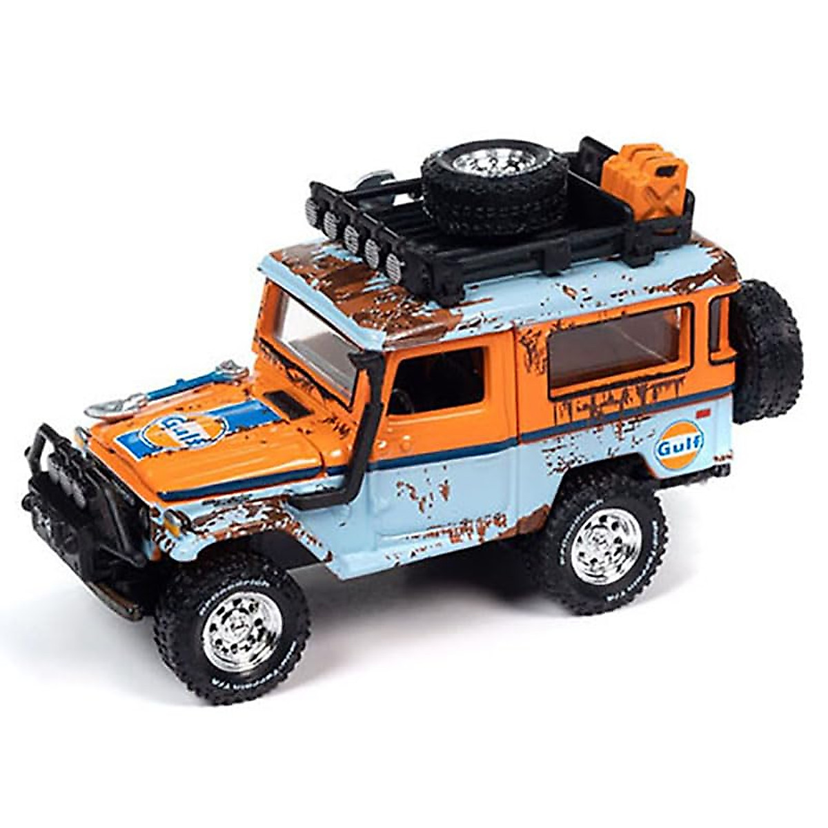 1980 Land Cruiser Light Blue and Orange (Rusted Version) with Roof Rack Limited Edition to 2496 Pieces Worldwide 1/64 Diecast Model Car by Johnny Lightning JLCP7445