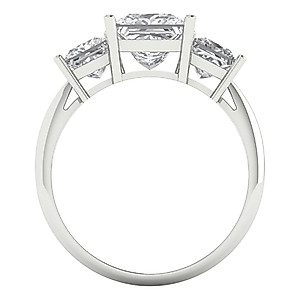 3.0 Carat Princess cut Custom Engraving 3 Stone White Sapphire Engagement Art Deco Everlasting Ring 14k White Gold Size 6 US