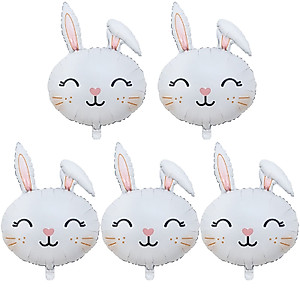 Bunny Balloons Easter Balloons Rabbit Head Foil Balloons for Easter Themed Party Easter Bunny Birthday Party Supplies Decorations Party Sets-5 PCS