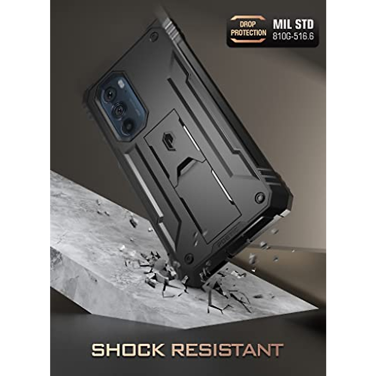 Poetic Revolution Case for Moto Edge Plus 5G 6.7" (2022) / Edge+ 5G UW (2022), Model # XT2201, Full-Body Rugged Shockproof Protective Cover with Kickstand and Built-in-Screen Protector, Black
