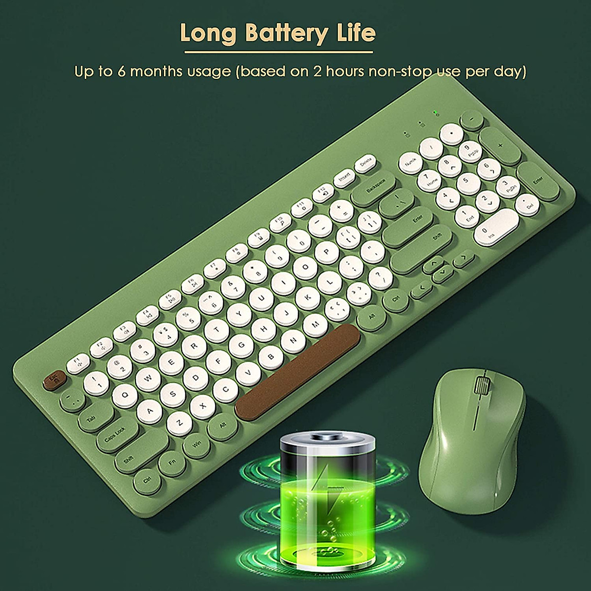 Wireless Keyboard and Mouse Combo, Superbcco 2.4GHz USB Cordless Computer Keyboard with Numeric Keypad, Quiet Click, Round Keys, Slim for Desktop/PC/Laptop/Surface/Windows OS (Chocolate Green)