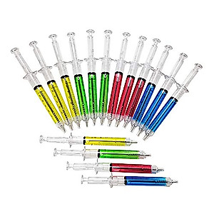 SunAngel Multi-Color Syringe Pen Writes In Black Ink, For Boys And Girls, Imaginary Doctor Play, School Supplies (red,yellow,blue,green,white,purple, 60PCS)