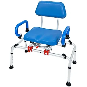 iLIVING ILG-668 Tub Transfer Bench Shower Chair for Inside Shower with Easy Access Swivel Padded Seat and Pivoting Arms, and Adjustable Height for Handicap and Seniors, Blue
