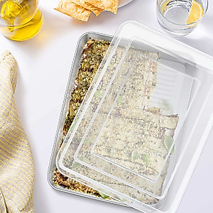 TeamFar Rectangular Cake Pan with Lid, 10.5 Inch Stainless Steel Small Baking Roasting Lasagna Cake Pan, Corrugated Bottom & Deep Side, Healthy & Heavy Duty, Dishwasher Safe - (1 Pan + 1 Lid)