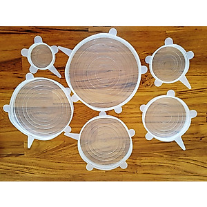 Silicone Stretch Lids, Reusable Plastic Wrap Alternative, 6 Pcs Silicone Lids, Eco Friendly Food Storage Covers for 3” - 11” Container, Bowl, Cup – Dishwasher Safe Bowl Covers, Clear