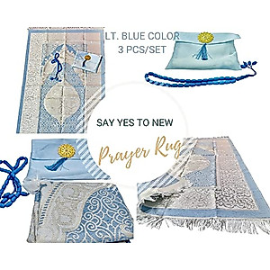 Islamic Prayer Mat, Turkish Prayer Rug with Pouch and Ornament Sealing, Portable Prayer Mat with Handy Pouch, Islamic Carpet Pad Ideal for Travelling (44"x26” with Free Tasbeeh) (Blue)