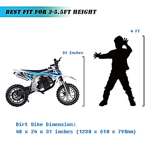 Aluminum Frame 52CC 2-Stroke Kids Dirt Off Road Mini Dirt Bike, Gas Motorcycle for Age 8 and Up (Not CA Compliant)