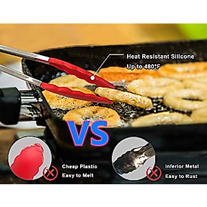 Premium Kitchen Tongs with Silicone Tip,Mini Metal Cooking Tongs 7 Inch Serving Tongs,Non-Stick,Stainless Steel,Heat Resistant Locking Cooking Tongs for Cooking,Barbecue,Salad,Grilling,Frying(3pcs)