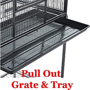 54" Large Double 3-Levels Small Animals Critters Wrought Iron Chew Proof Cage Center Slide Out Divider Tight 1/2-inch Bar Spacing Removable Rolling Stand Ferret Squirrel Chinchilla Rat Mouse