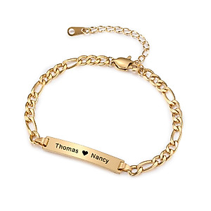 INBLUE Personalized Customized Bar Bracelets Engraved Name for Women Girlfriend with Adjustable Chain Stainless Steel Jewelry Bridesmaid Gifts