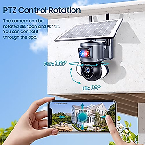 anicanon Solar Security Cameras Wireless Outdoor,Remote 2K WiFi 360° View Wireless Solar Powered Cameras for Home,PIR Motion Sensor Flood Light with Siren,Color Night Vision