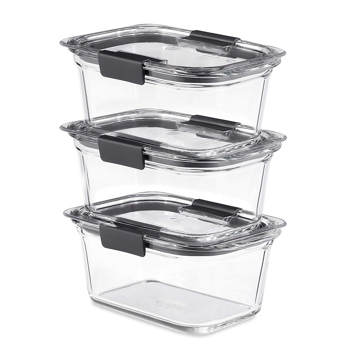 Rubbermaid Brilliance Glass Storage Set of 4 Food Containers, Medium, Clear & Brilliance Glass Storage 4.7-Cup Food Containers with Lids, 3-Pack (6 Pieces Total), Clear