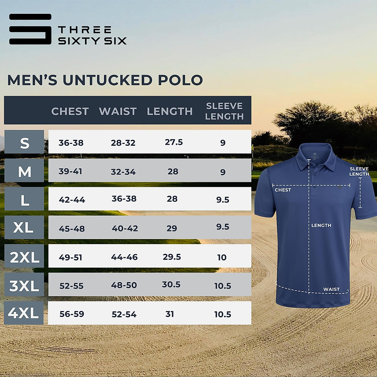 Men’s Untucked Golf Polo Shirts - The Perfect Length, Quick Dry, 4-Way Stretch Fabric. Moisture Wicking, UPF 50+ Protection