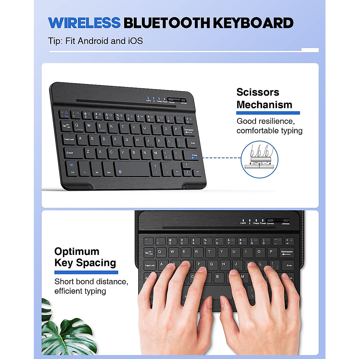 MoKo Universal Keyboard Case for 7", 7.9", 8" iPad Mini/Samsung Galaxy Tab A/Huawei Tablet, Lightweight Tablet Cover with Removable Wireless Bluetooth Keyboard, Black