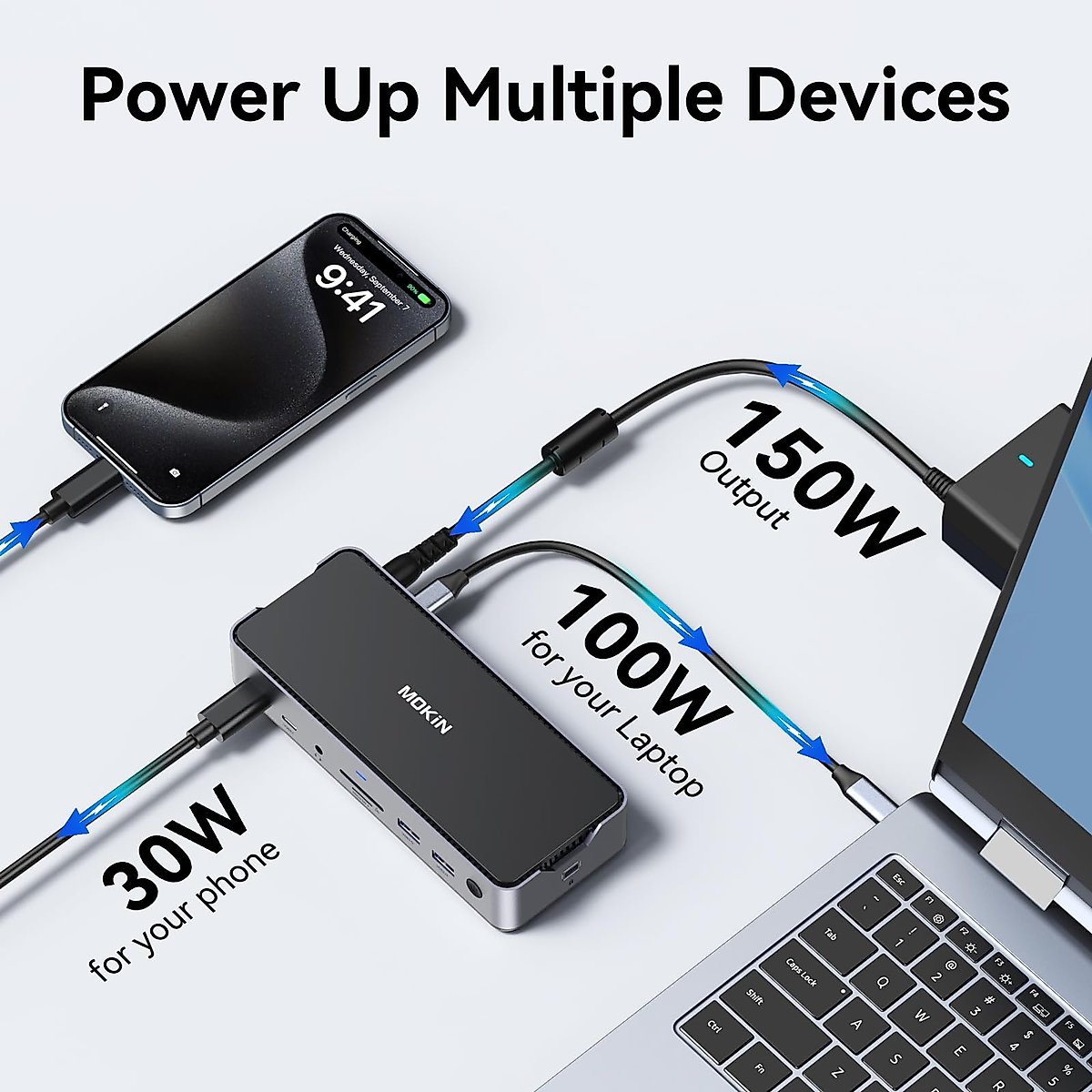 USB C Docking Station 3 Monitors Laptop USB C Dock Dual Monitor with 2 HDMI DisplayPort 4K144Hz,USB A 2.0/3.0,USB C 3.1 10Gbps&30W Output,Ethernet,MicroSD&SD,Audio&Mic,150W DC Power for Dell/Lenovo/HP