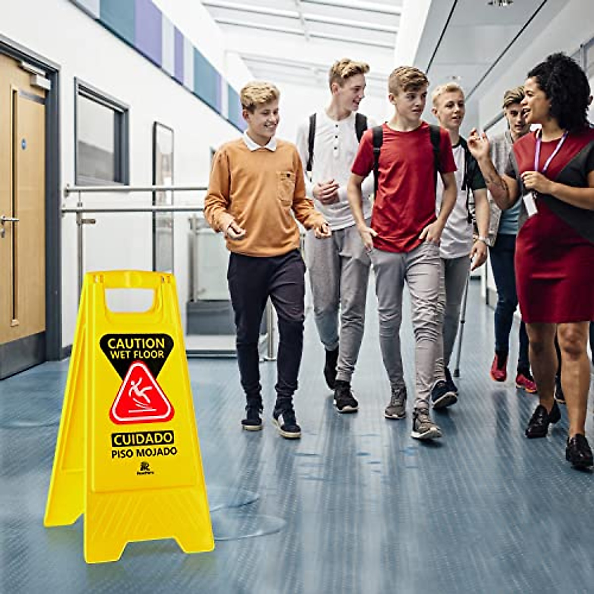 RoadHero 2 Pack Wet Floor Sign, 2-Sided Yellow Caution Signs, Bilingual Collapsible Warning Signs for Commercial Use 24"