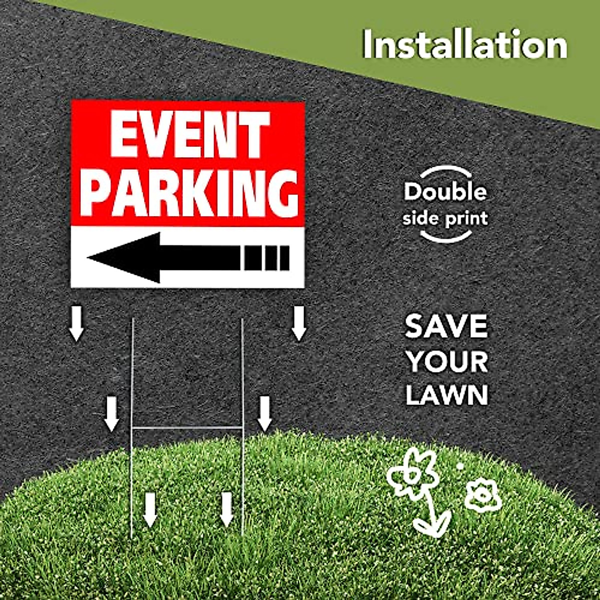 4 PC Event Parking Signs with Arrows - 16 x 12 Double Sided Coroplast ...