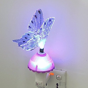 AMZSTAR Kids Night Light,Fiber Optic Butterfly Plug LED Color Change Night Light Decor Lamp Gift Toy (Purple)
