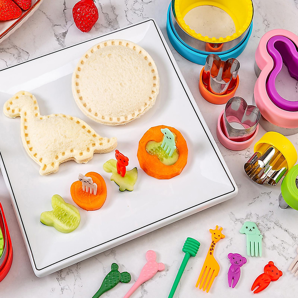 Sandwich Cutter for Kids Lunch 22 Pcs (LARGE), Nifogo Sandwich Maker, Cookie Cutters and Sealer Set, Bread Decruster, Dinosaur Mickey Square Circle Shape for Boys Girls