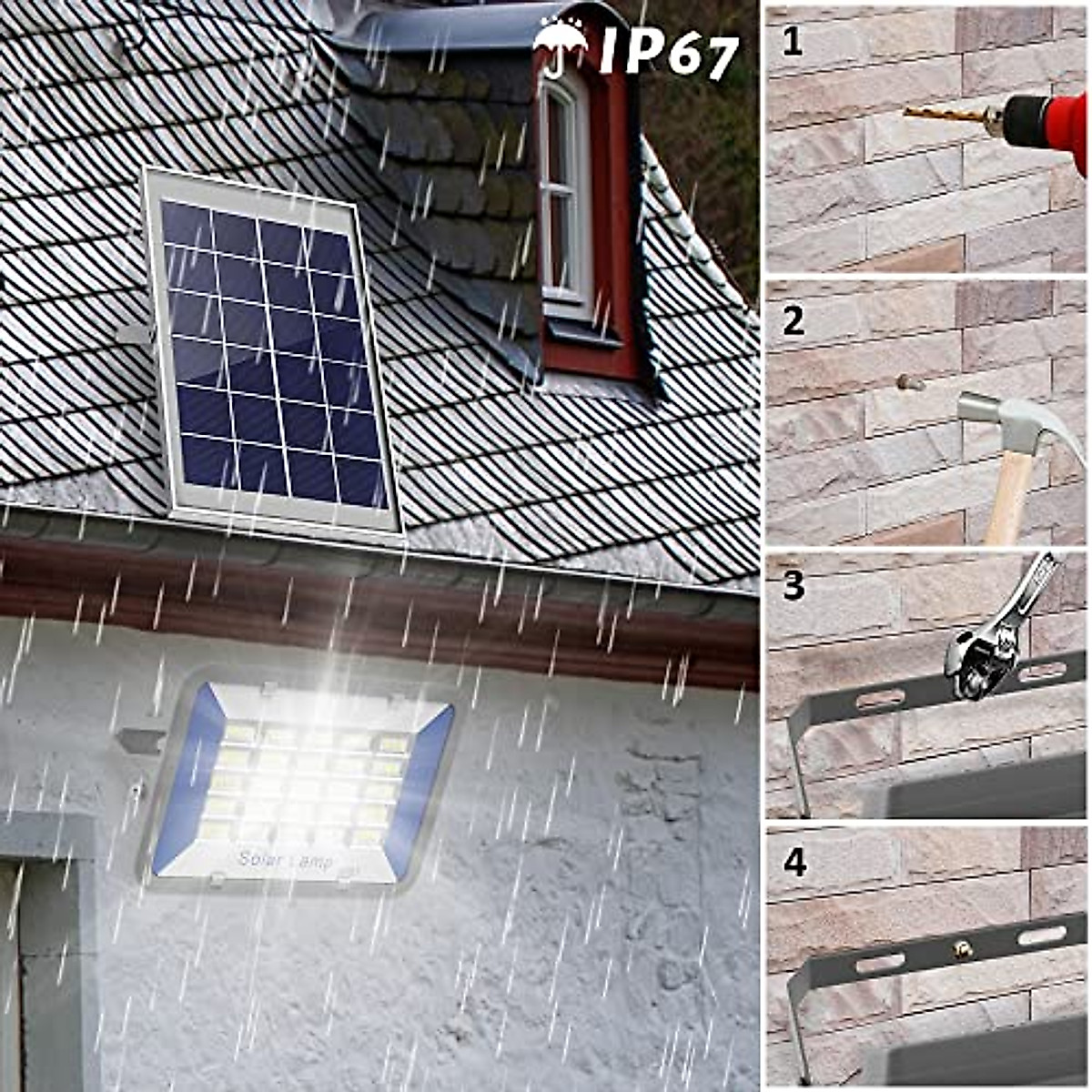 Lmhaichao Solar Flood Lights, 75 LEDs 6500K Dusk to Dawn with Remote Control Solar Flood Lights Outdoor, IP67 Waterproof Solar Power Fflood Lights for Yard, Garden, Shed, Barn, Garage