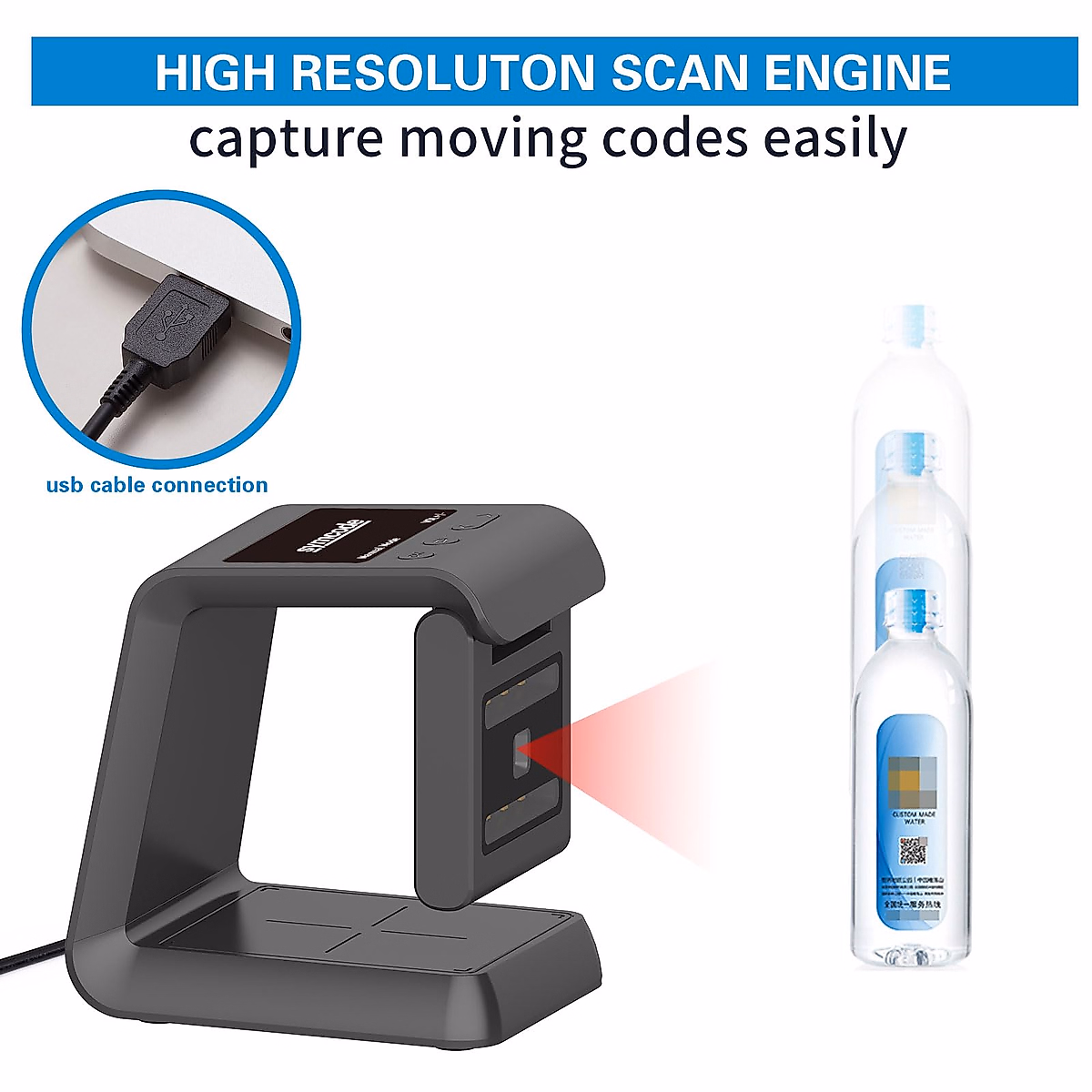 Symcode 1D 2D Hands-Free Barcode Scanner, with Omnidirectional Automatic Sensing Scanning Barcode Reader Adjustable Screen Scanning Platform Scanner for POS PC Supermarket Bookstore