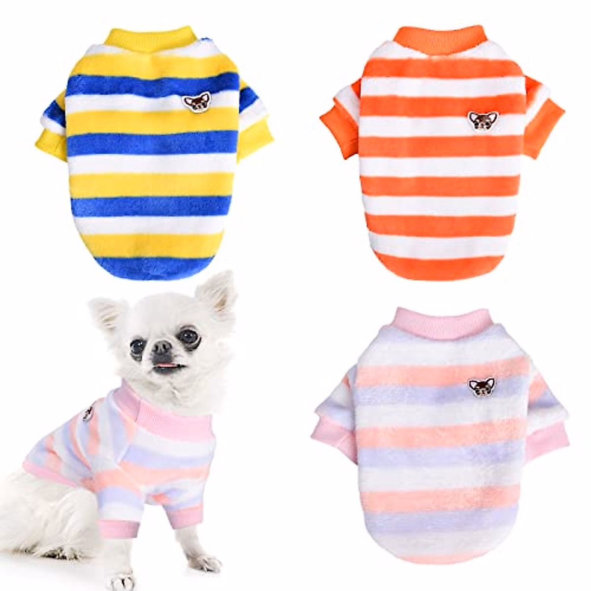 Striped Dog Sweater Dog Sweaters for Small Dogs Boy Girl Winter Puppy Shirt Cute Pet Clothes Outfits Apparel Warm Fleece Cats Vest Apparel for Chihuahua Yorkie Teacup 3 Pack (Medium, Stripe)