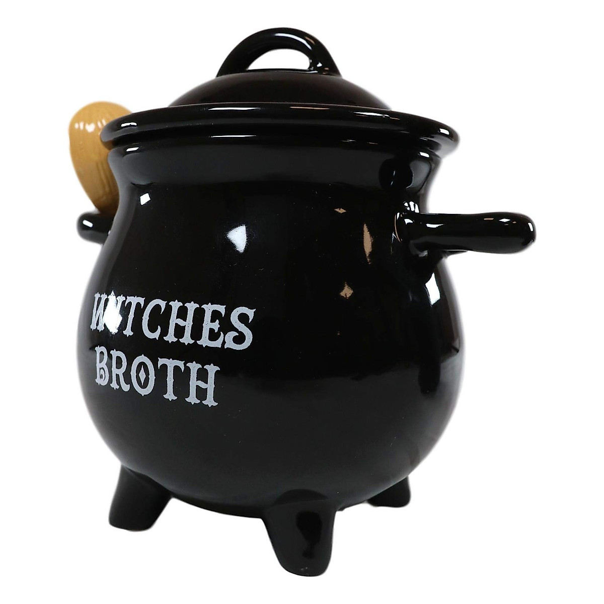 Ebros Ceramic Wicca Hocus Pocus Witch Black Cauldron Magical Witches Broth Dipping Or Condiment Bowl Or As Large Mug 18oz With Broom Spoon Serveware Set Halloween Party Hosting Accent