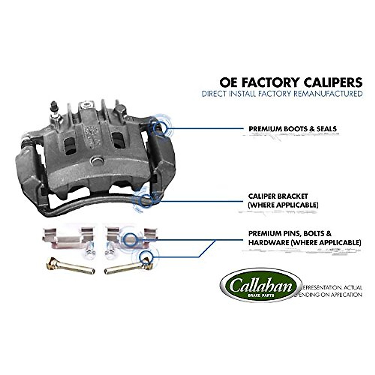 Callahan Front Calipers and Brake Disc Rotors + Ceramic Brake Pads + Hardware Brake Kit For 1999-2004 Ford Excursion F-250 F-350 Super Duty 4WD