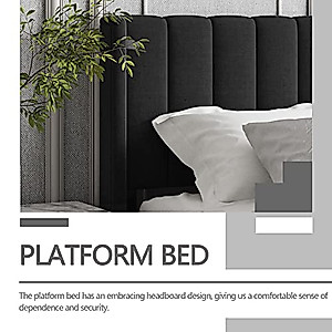 Zoophyter Upholstered Platform Bed Frame Queen Size with Headboard,Strong Wooden Slats Support No Box Spring Needed Easy Assembly Black