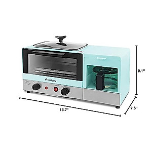 Elite Gourmet Americana 2 Slice, 9.5" Griddle with Glass Lid 3-in-1 Breakfast Center Station, 4-Cup Coffeemaker, Toaster Oven with 15-Min Timer, Heat Selector Mode, Blue, (EBK8810BL)