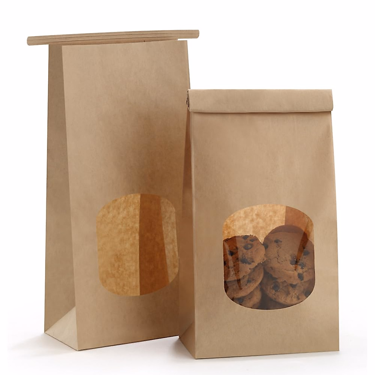 BagDream Bakery Bags with Window 50Pcs 4.5x2.36x9.6 Inches Kraft Brown Paper Bags with Window, Tin Tie Tab Lock, for Bakery, Cookie, Coffee Bean, Party Favor, Snack