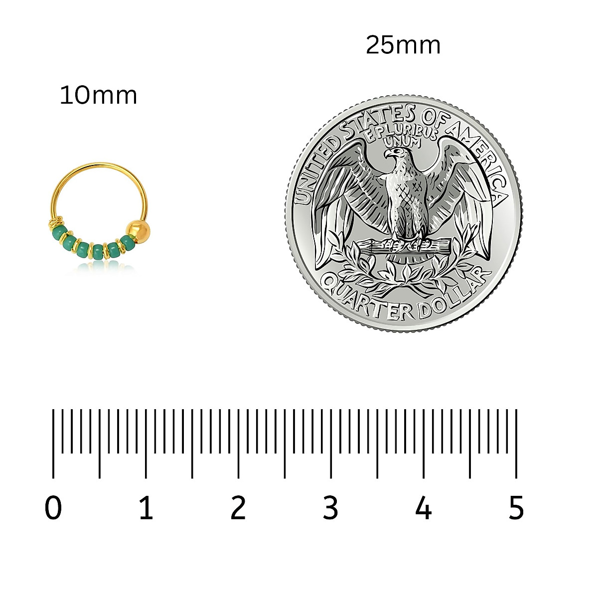 Handmade Gold Pair Small 10MM Cartilgae Helix Piercing Turquoise Beaded Hoop Earrings, Gold Plated over Sterling Silver Thin 22Gauge Beads Hoops for women, By Miya Jewelry