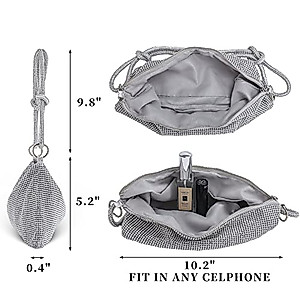 QIANCHANG Rhinestone Handbag for Women Party Wedding Shiny Silver Purse Sling Evening Bag (Select-silvery)