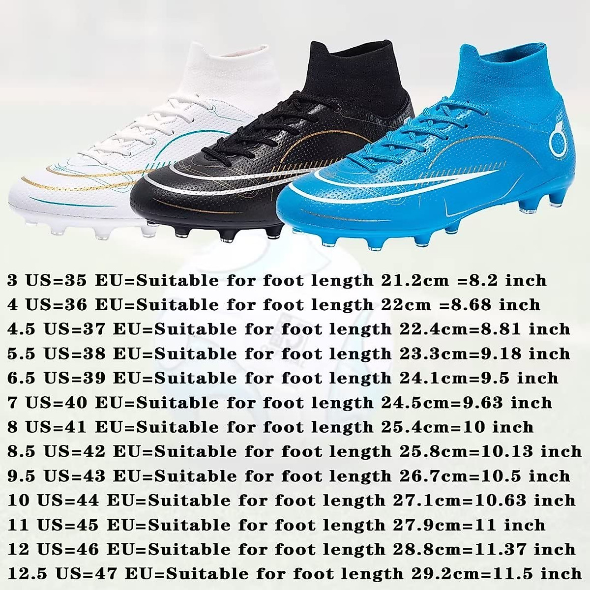 Men's Soccer Cleats Turf Football Boots with High-Top Spikes Ankle Support Professional FG/TF Athletic Shoes