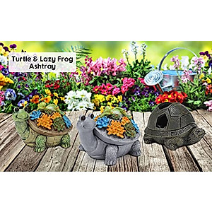 MOOTKA Turtle & Lazy Frog Ashtray with Lid, Handmade Cool Resin Ashtrays for Cigarettes as Home Decoration,Windproof Ashtrays for Indoor or Outdoor Use, Smoking Ash Tray Sets in Office Bar Hotel