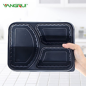 YANGRUI To Go Containers, 40 Pack (40 Trays + 40 Lids) 38oz BPA Free Reusable Take Out Box Shrink Wrap Machine Washable Meal Prep Container