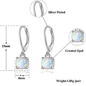 CiNily Womens Opal Dangle Earrings Rhodium Plated Leverback hypoallergenic Gemstone Drop Earrings