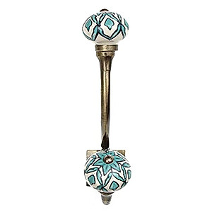 Indian Shelf 4 Pack Coat Hook Modern | Sea Green Cream Two Hook Coat Rack | Ceramic Coat Hanger Wall Mount | Flower Wall Hook Vintage [16.51 cm]
