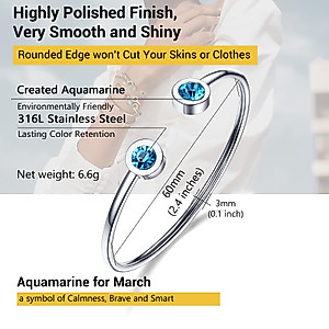 PROSTEEL Crystal Bracelet Blue March Birthstone Aquamarine Stainless Steel Womens Cuff Bracelets Bangle