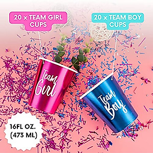 A3 DIRECT Team Boy Girl Gender Reveal Cups (12 oz, 40 Pack) - Boy or Girl Gender Reveal Party Supplies, Pink and Blue Baby Shower Decorations