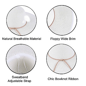 Muryobao Womens Sun Straw Hat Wide Brim UV UPF 50 Summer Hat Foldable Roll up Floppy Beach Cap for Women White