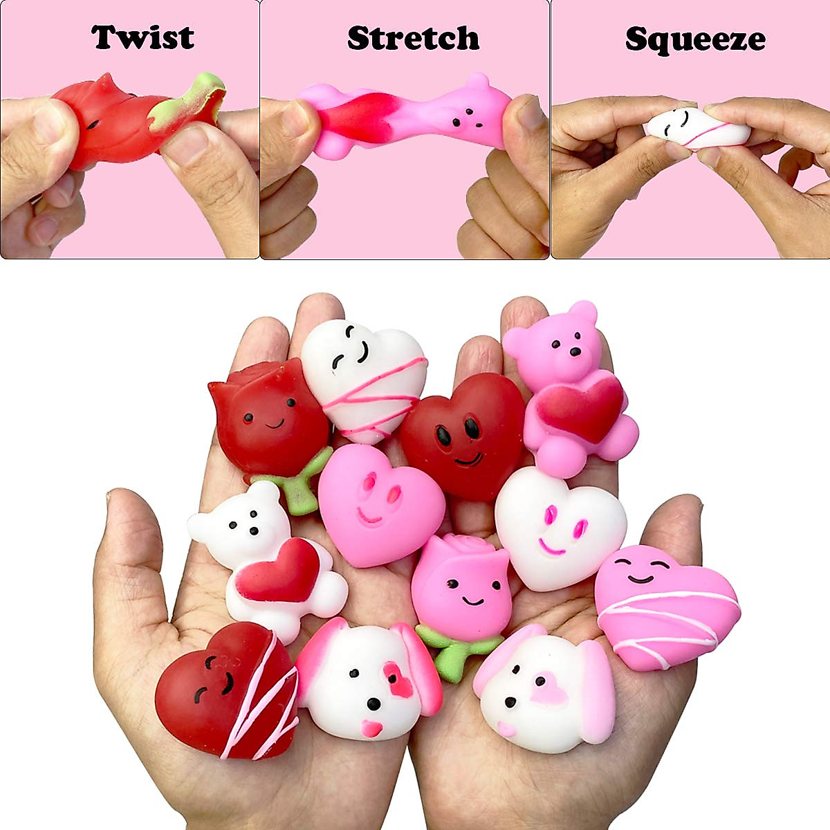 QINGQIU 24 PCS Easter Mochi Squishy Toys Stress Relief Squishies for Kids Boys Girls Toddlers Easter Basket Stuffers Egg Fillers Gifts Party Favors