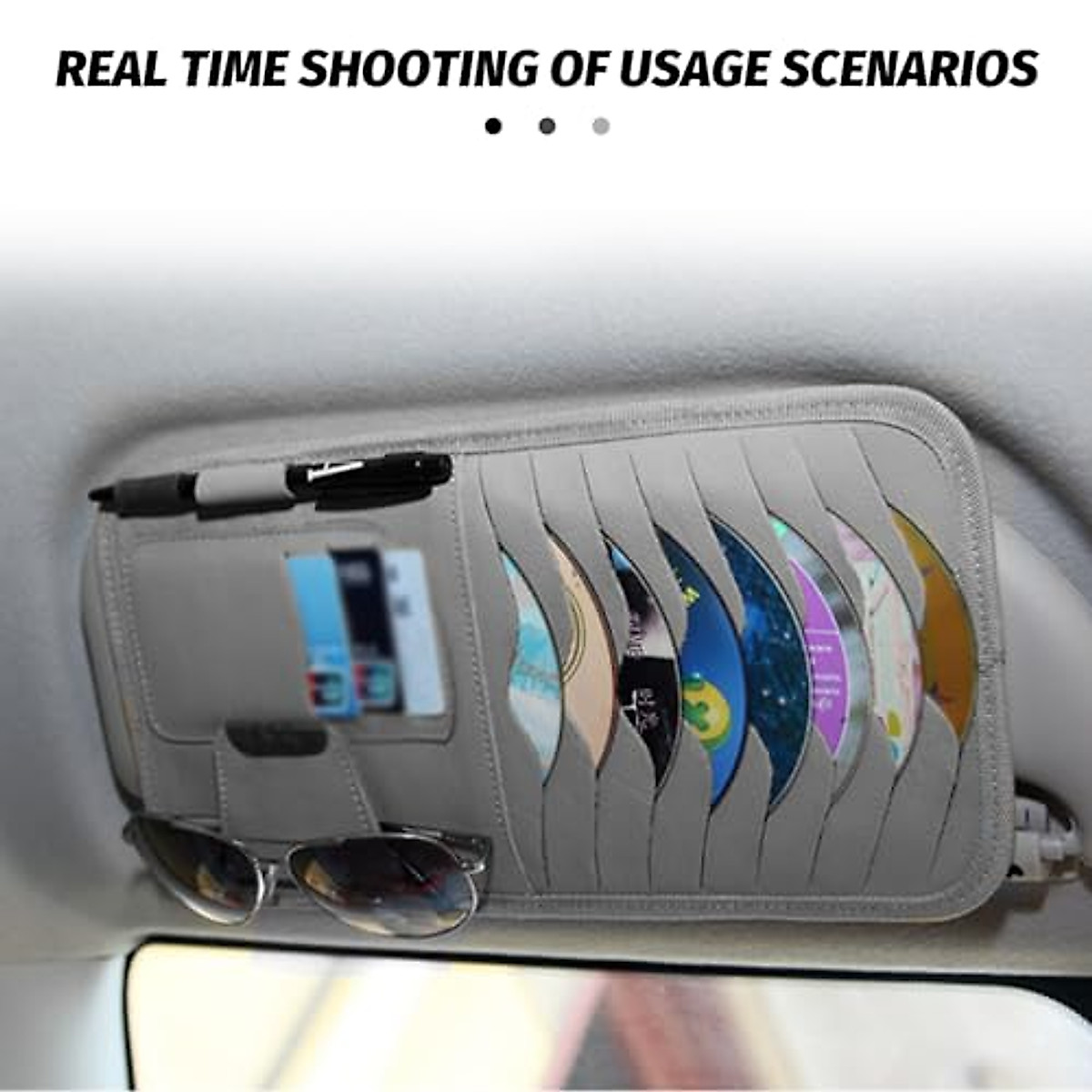 UGSHY 1 PC Leather Car CD Holder, Universal Sun Visor Organizer for Cars, Sun Visor Organizer Pocket with CD Disc Card Package Glasses Storage (Black)