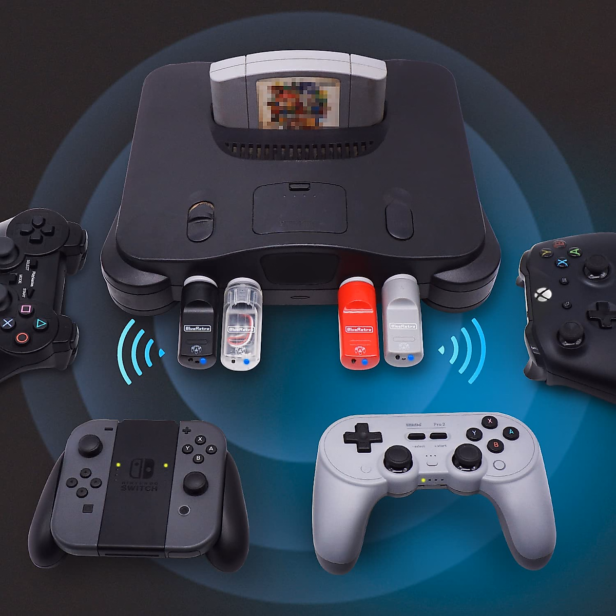 BITFUNX RetroScaler N64 Wireless Controller Adapter - Supports N64 Game Console, Compatible with PS3/PS4/PS5, Xbox One S, Series X/S, Switch Pro Bluetooth Controllers