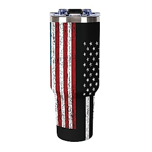 100% BLUE COLLAR 40 oz Water Bottle with Handle and Straw, Cool American Flag Large Capacity Leak Resistant Tumbler -Fits in Cup Holder for Travel, Work