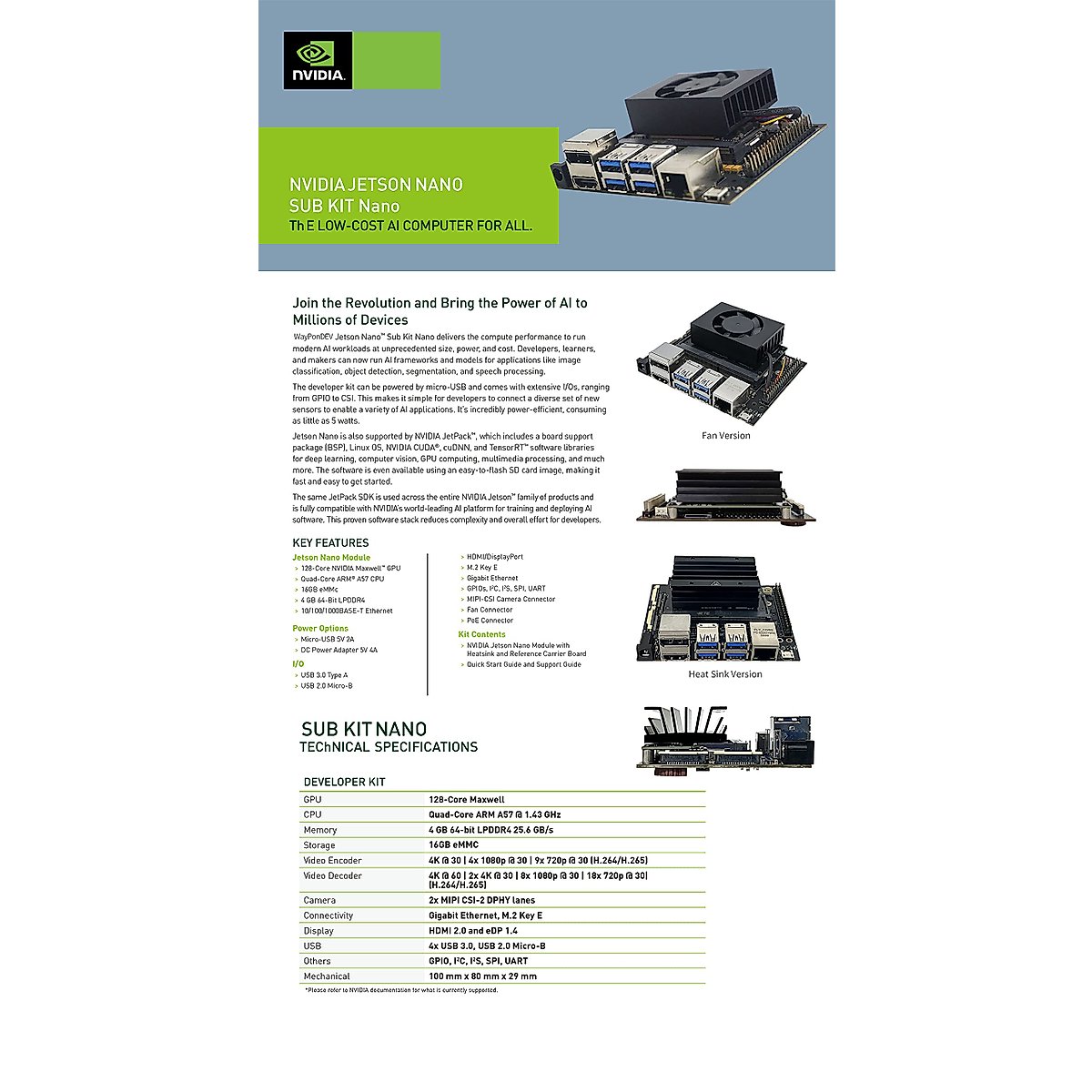 Jetson Nano Developer Kit 16G eMMC onboard for AI Machine Learning