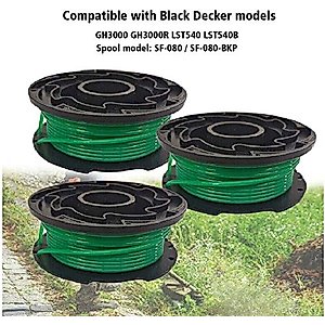 SF-080 Replacement Spool，GH3000 Trimmer Spools, Auto Feed Replacement Spools,20-Foot, 0.08-Inch, Auto Feed,Compatible with Black and Decker Weed Eater LST540 LST540B SF-080-BKP String Trimmer- 7 Pack