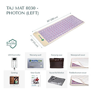 HealthyLine TAJ Far Infrared Heating Pad - Natural Crystal Gemstones Mat for Back Pain - Full Body Auto Shut Off - Rejuvenating Negative Ions and Photon Lights (1/2 Left)