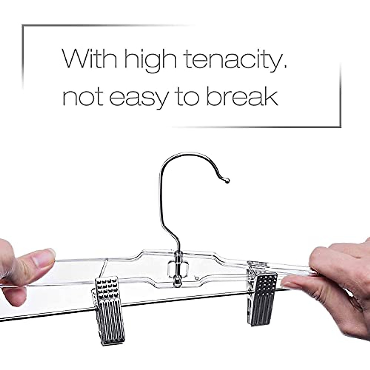 HOUSE DAY Skirt Hangers Pants Hangers with Clips Clear Plastic Pants Hangers with 2-Adjustable Clips Non-Slip Pants Hangers Space Saving for Closet Clip Hangers for Pant, Skirts, Shorts, Pack of 12